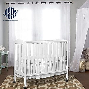 Dream On Me 3 in 1 Portable Folding Stationary Side Crib in White, Greenguard Gold Certified, Safety Wheel with Locking Casters, Convertible, 3 Mattress Heights