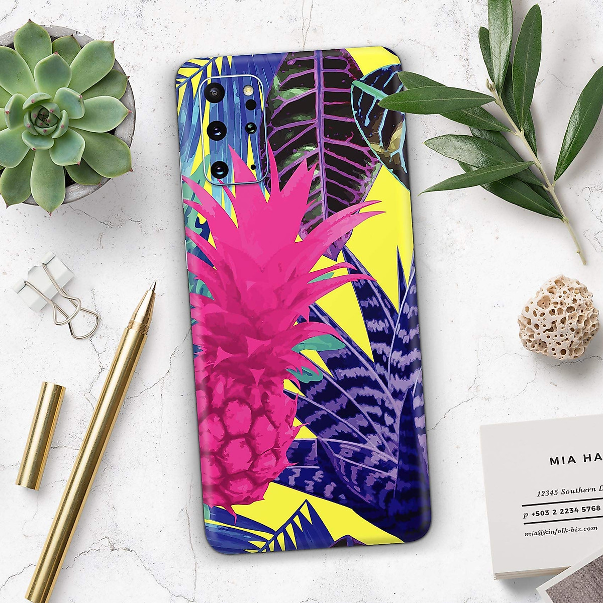 DesignSkinz Hype Flourescent Summer Pineapple Pattern Protective Vinyl Decal Wrap Skin Cover Compatible with The Samsung Galaxy S20 (Screen Trim & Back Glass Skin)