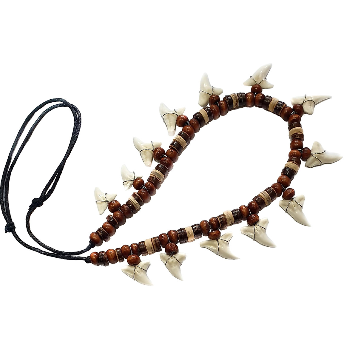 Swimmi 13! Genuine Shark Teeth Necklace for Men, Mako Shark Tooth Necklace, Handmade Wooden Beads Cords Shark Tooth Necklace for Women Jewelry AA086