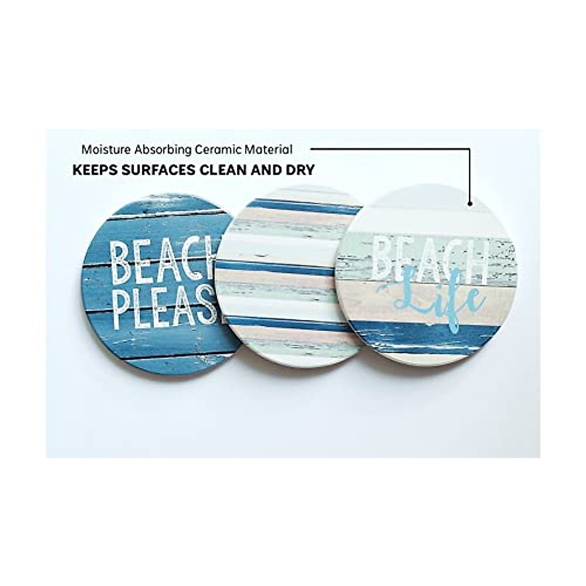 PANCHH Beach Coastal & Ocean Sea Tropical Theme Coasters for Drinks, Kitchen Decor and Gifts for Beach House and Home Beach Bars - Coasters for Wooden Table - Set of 6 with Holder, Absorbent