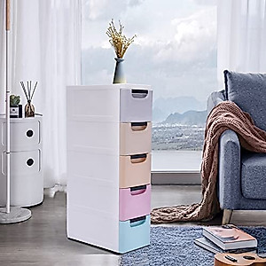 DYRABREST 5 Drawer Units Dresser Storage,Plastic Narrow Storage Cabinet,Small Closet Organizer Standing Shelf Bedroom Furniture for Bathroom Living Room 7.87 * 15.75 * 33.07in (Colorful 1)