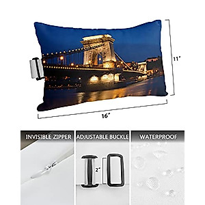 Prime Leader Recliner Head Pillow Ledge Loungers Chair Pillows with Insert Modern Dark Blue Sky Building Bridge Night Scene Lumbar Pillow with Adjustable Strap Outdoor Waterproof Patio Pillows, 2 PCS