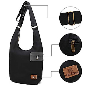 Hippie Crossbody Bag Top Zip Retro Canvas Sling Bag Jacquard cloth Handmade Bags (Black)
