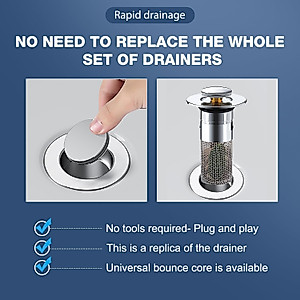 Pop Up Sink Drain Filter,Universal Bathroom Sink Stopper,Basin Sink Plug with Removable Stainless Steel Filter Basket Hair Catcher for US Bathroom Sink Stopper Replacement,Floor Sink Drain Strainer