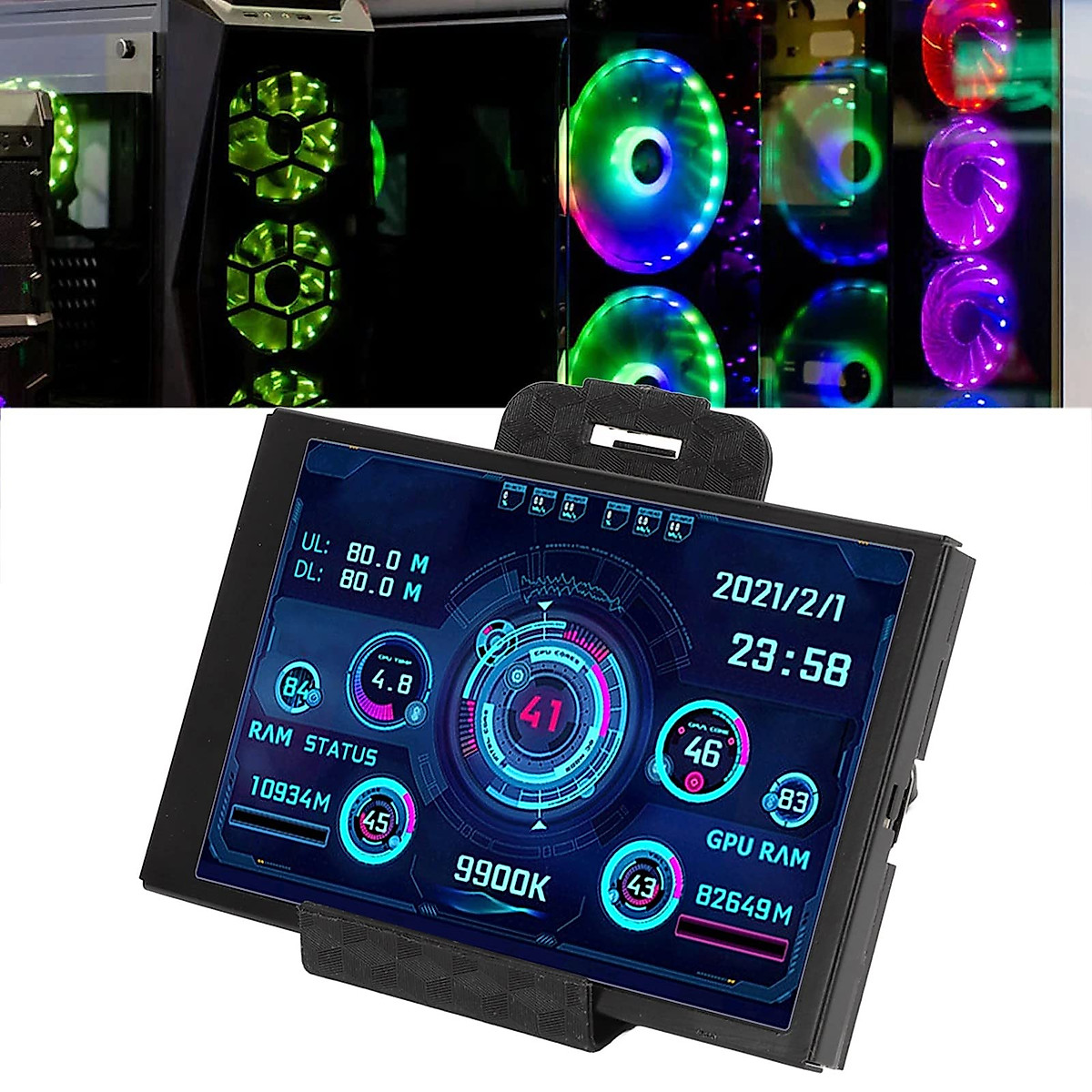 PC Temperature Display, Computer Temp Monitor USB Type C Interface Mini Screen 320x480 IPS Full View Display for Home(Black)
