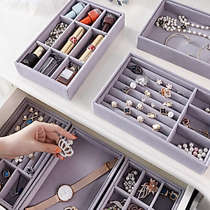 yarlung 8 Pack Velvet Jewelry Trays, Drawer Insert Jewelry Organizer Earring and Ring Storage, Divided Jewelry Holder for Bracelet Display, Necklace, Brooch, Watch