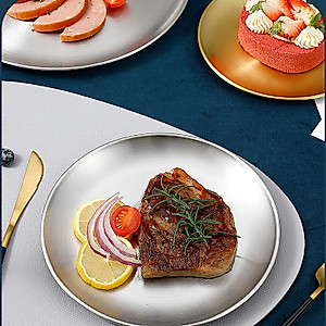 Fasmov 8 Pack 8 inches 18/8 Stainless Steel Plates, Metal 304 Dinner Dishes Serving Camping Plates for Picnic Outdoor Camping, Reusable and Dishwasher Safe