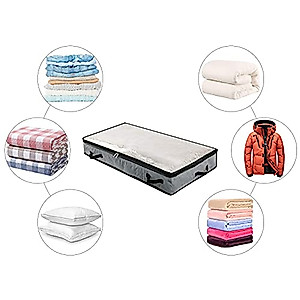 2pcs Soft Foldable Fabric Under Bed Storage Bags, Blankets Clothes Comforters Storage Organizer for Bedroom and Closet with Transparent Window, 4 Handles, Zipper, 39x20x6in, Grey