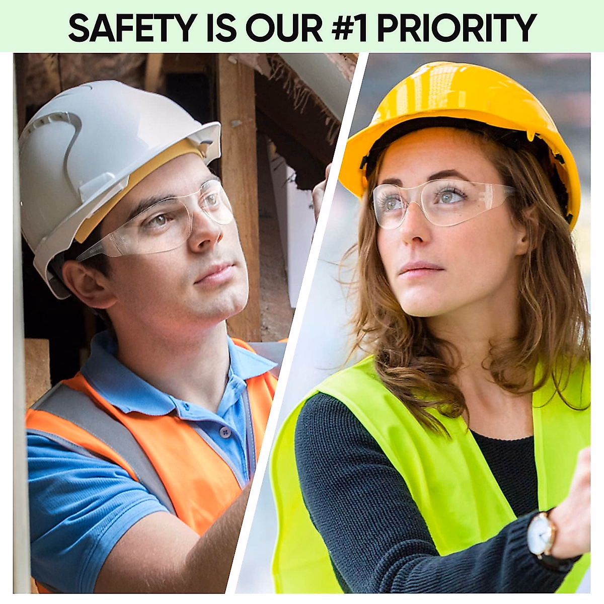 TICONN 12 Clear Safety Glasses for Men, Safety Goggles with Scratch Impact Resistant Meets ANSI Z87.1 Standard (12 Pack)