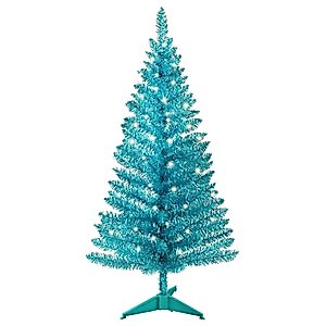 4ft Lighted Artificial Green Christmas Tree, Not Pre-lit Green Tinsel Pine Trees with Lights, Ideal for Ideal for Home, Office, and Xmas Party Décor - Includes Stand