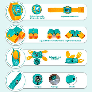 Aokiwo 45Pcs Kids Camping Tent Set, Pop Up Play Tent with Camping Gear Tools Indoor Outdoor Pretend Play Set for Toddler Boys/Girls - Including Telescope, Walkie Talkie, Camping Tent, Stove, and etc