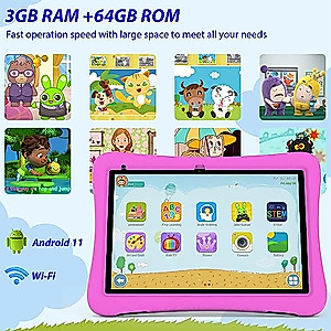 Kids Tablet 10 inch Toddler Tablet Android Tablet for Kids 3GB RAM 64GB ROM Tablets 10.1" IPS Touch Screen 1280x800, Iwawa & Parent Control kid Tablet WiFi Dual Camera, 6000mAh Battery Shockproof Case