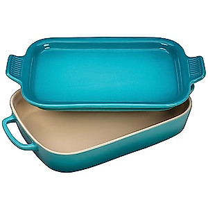 Le Creuset Stoneware Rectangular Dish with Platter Lid, 14 3/4" X 9", Caribbean