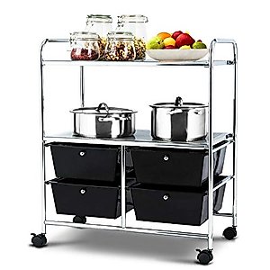 Giantex Rolling Storage Cart w/ 4 Drawers 2 Shelves Metal Rack Shelf Home Office School Beauty Salon Utility Organizer Cart with Wheels (Black)