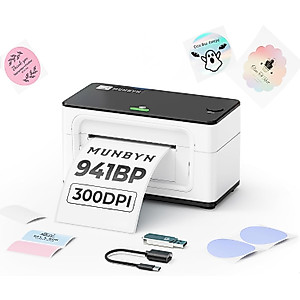 MUNBYN Thermal Label Printer 300DPI, 4x6 USB Shipping Label Printer for Shipping Packages & Small Business, Thermal Printer for Shipping Labels with USPS Shopify Ebay, One-Click Setup for Windows Mac