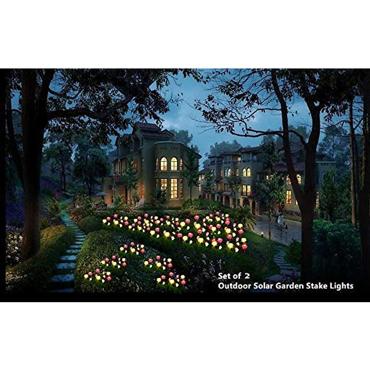 Joyathome Flower Solar Stake Lights Outdoor,2 Pack Solar Powered Metal Stake with Yellow Glass Lily Flower Decorative Lights, Waterproof Warm White LED Garden Lights for Backyard,Lawn