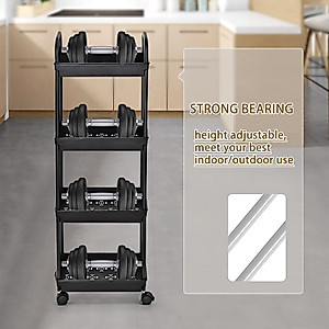 WASJOYE 4-Tier Plastic Rolling Utility Cart with Handle, Black Home Kitchen Office Storage Trolley Cart with Wheels (14 * 8.9 * 45.3 Inch)