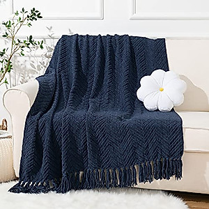 BATTILO HOME Navy Blue Throw Blanket for Couch, Knitted Blue Blanket Throw 50'' x 60'', Super Soft Warm Navy Throws for Chair Sofa Home Decor