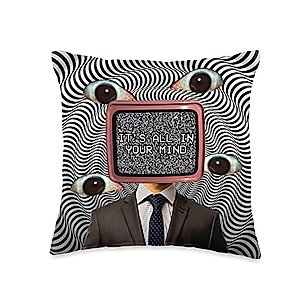 Weirdcore Aesthetic Clothes Alt Indie Dreamcore Weirdcore Aesthetic Weird Eyes Optical Illusion Oddcore Throw Pillow, 16x16, Multicolor