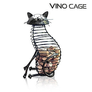Wine Cork Holder - A Decorative Wine Cork Holder Wine Barrel in The Shape of a Elegant Metal Cat - for cat and Wine Lovers! Great for Wine Corks