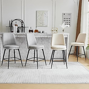 DRAGON GATE 26'' Counter Height Bar Stools Set of 2, Modern Upholstered Counter Stools with Seat Cushion & Metal Legs for Dining Room Kitchen Counter Island, Home Bar (Beige)