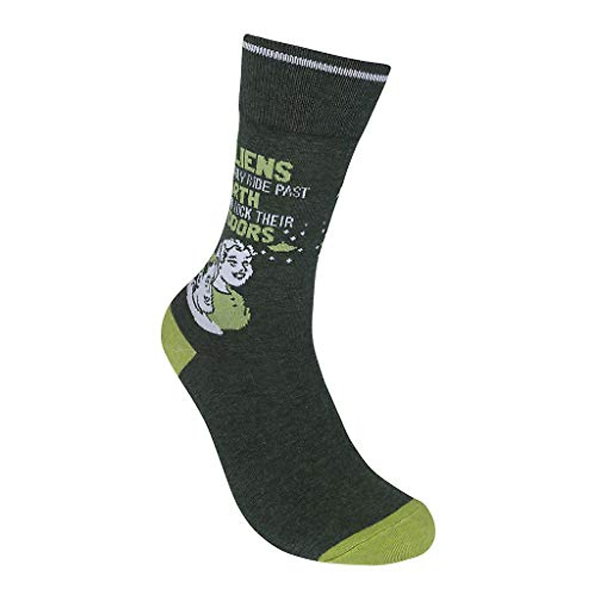 FUNATIC Aliens Probably Ride Past Earth And Lock Their Doors Novelty Crew Socks Men Women Adult Teen | Funny UFO Gift Idea with Saying | Best Unisex Party Day Present for Extra-Terrestrial Believers