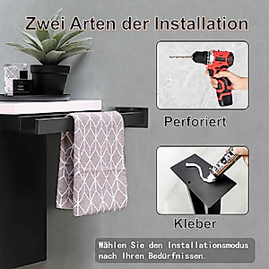 Black Premium Stainless Steel Hand Towel Holder Square Tube Horizontal Double Pole No Punching + Punching Dual Use Heavy Duty Wall Mounted Hotel Bathroom Minimalist Towel Rack