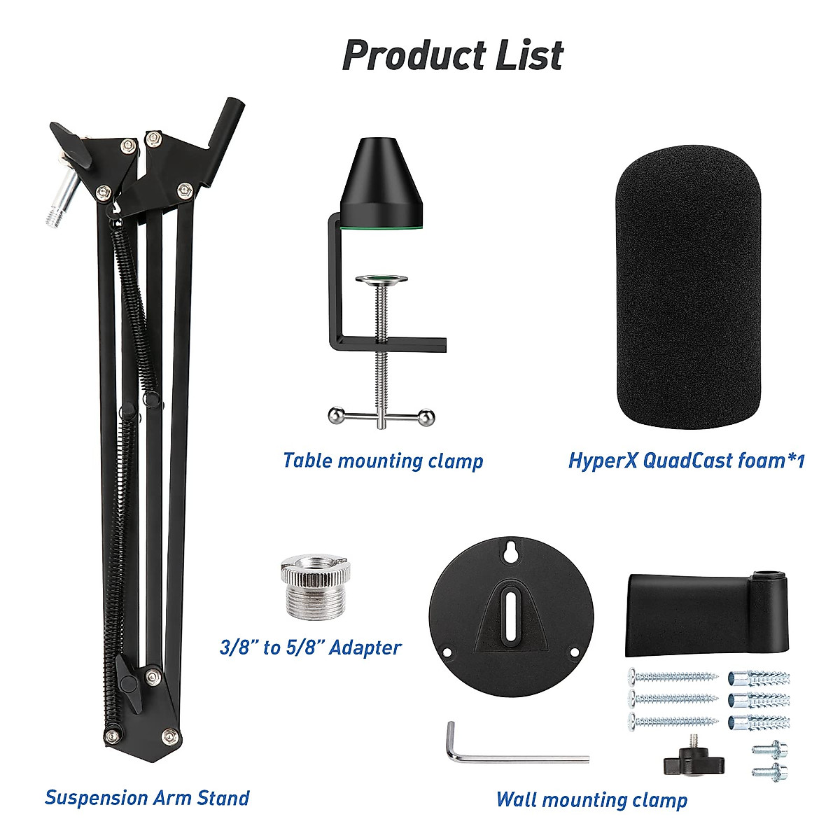 SUNMON HyperX QuadCast Boom Arm with Pop Filter - Wall Mount Boom Arm and C Desk Clamp, Scissor Mic Stand Compatible with Hyper x QuadCast S Gaming Microphone