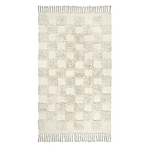 Lahome Boho Living Room Rug, 3x5 Checkered Bath Entryway Rug Farmhouse Washable Kitchen Rug with Tassels, Non-Shedding Beige Throw Rug Tufted Woven Rug for Bedroom Dressing Room Office