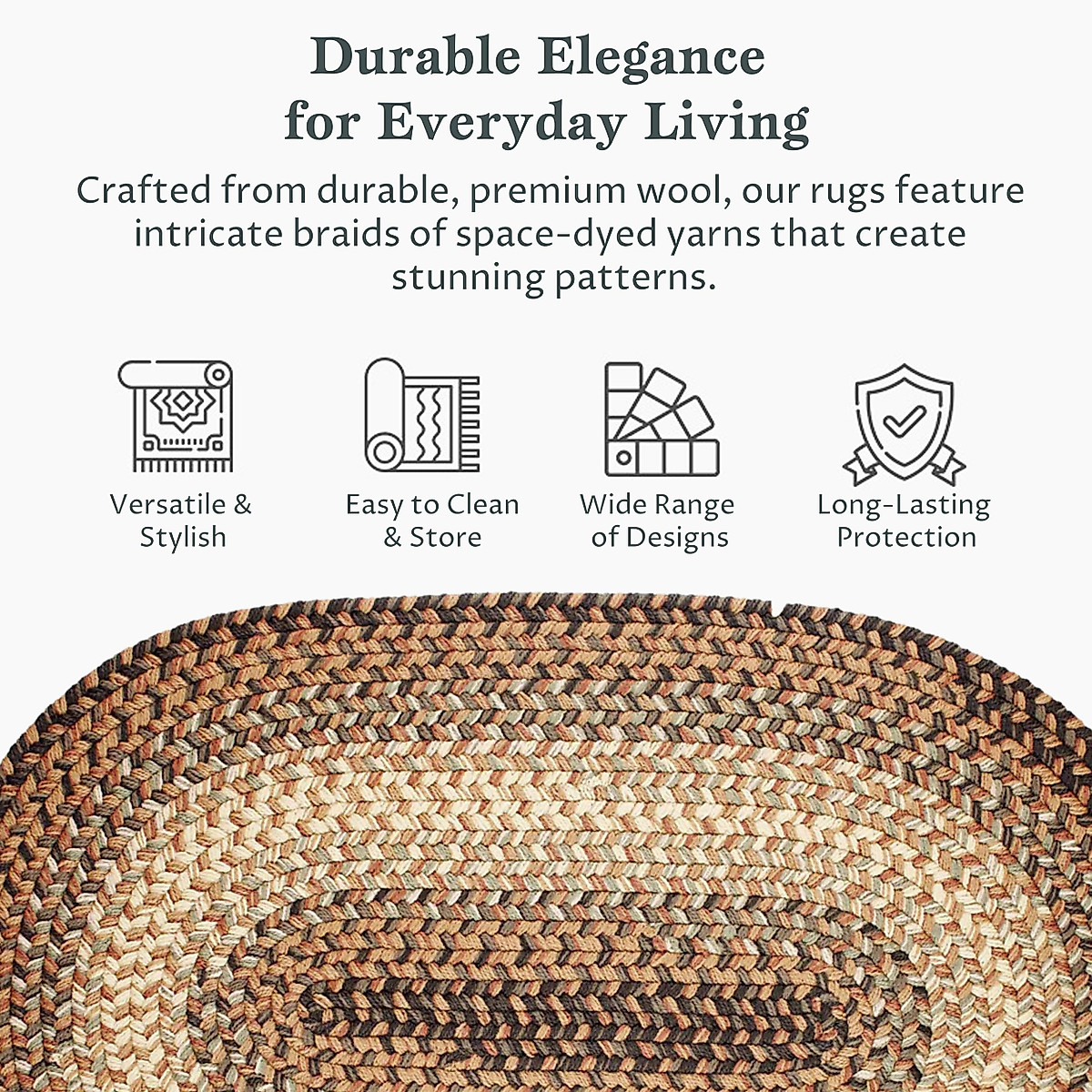 Rhody Rug Easy Living EL33 Taupetone 2' x 4' Oval Runner - Braided Area Rug, Home Decor, Floor Mat or Bedroom Rug - Easy Care, Ideal for High Traffic Areas in Hallway and Living Room - Made in USA