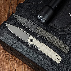 CIVIVI Cachet Folding Pocket Knife, 3.48 inch 14C28N Blade Stainless Steel With G10 Inlay Handle Reversible Pocket Clip, EDC Knife for Utility Hiking Camping Fishing Work C20041B-2