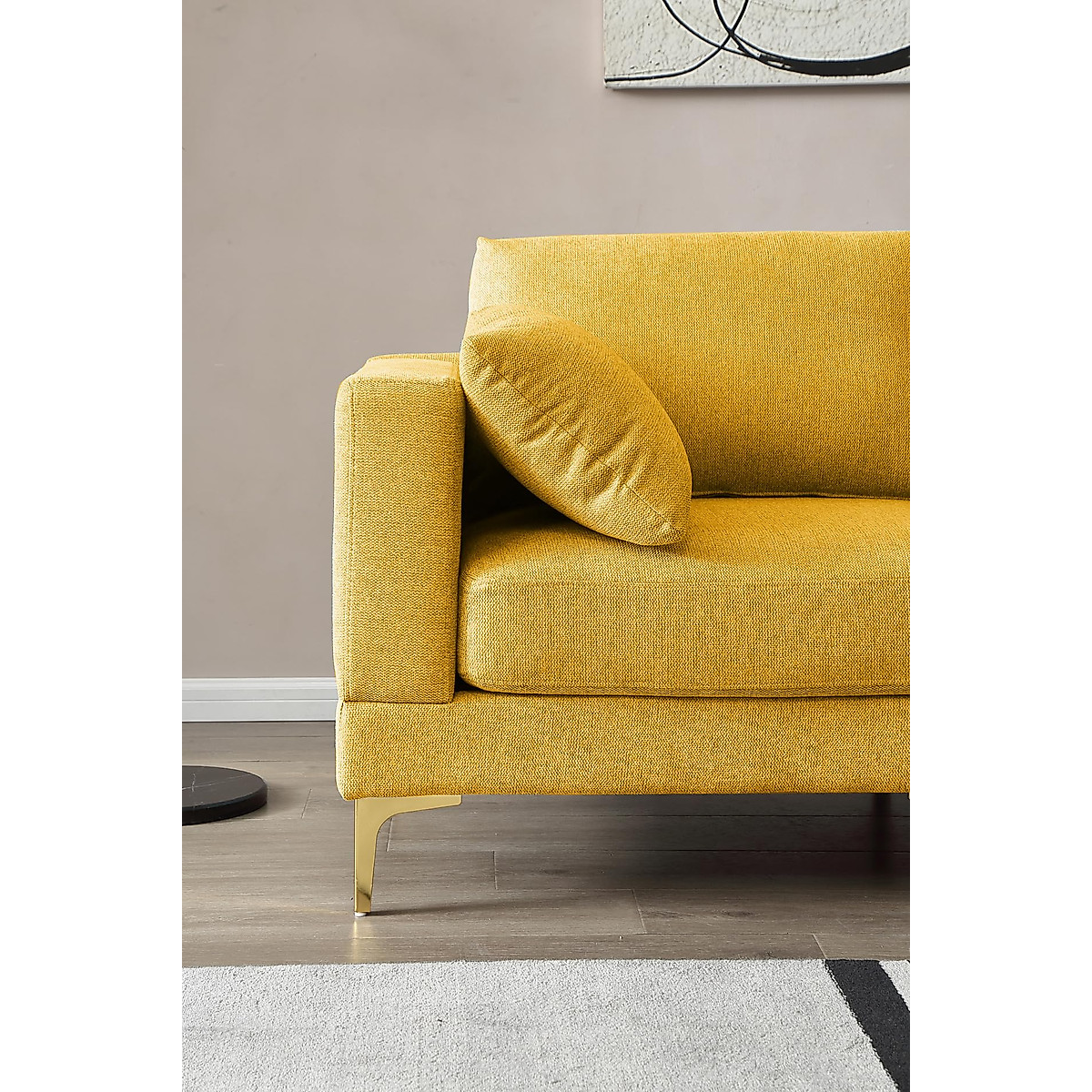 TURRIDU 93" Modular Sectional Sofa Couch with Convertible Ottoman, Modern Sectional Sofa Couch with Golden Metal Legs, 3 Seat L-Shape Sofa Couch for Living Room, Apartment, Bedroom