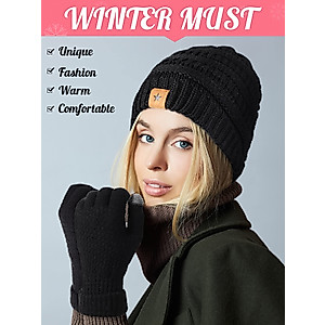 JaGely 8 Pieces Winter Hats and Gloves Set Women Warm Gloves Touchscreen Knitted Lined Gloves Winter Beanies for Women (Black, Gray, Pink, Beige)