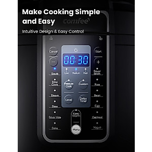 COMFEE’ 9-in-1 Electric Pressure Cooker 14 Presets Instant Multi Cooker Olla de Presion Non-Stick Pot Yogurt Maker Rice Cooker Slow Cooker Sauté Steamer 6 Quarts Black, Aluminum