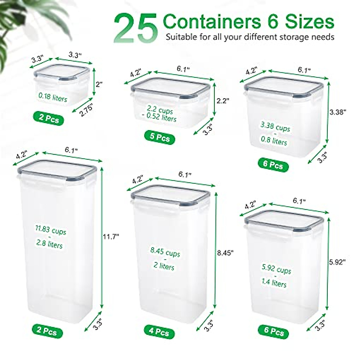 58PCS Airtight Food Storage Containers Set, Kitchen & Pantry Organization Containers for Dry Food, Flour & Sugar, BPA Free Plastic Cereal Container with Easy Lock Lids, Labels, Marker & Spoon Set