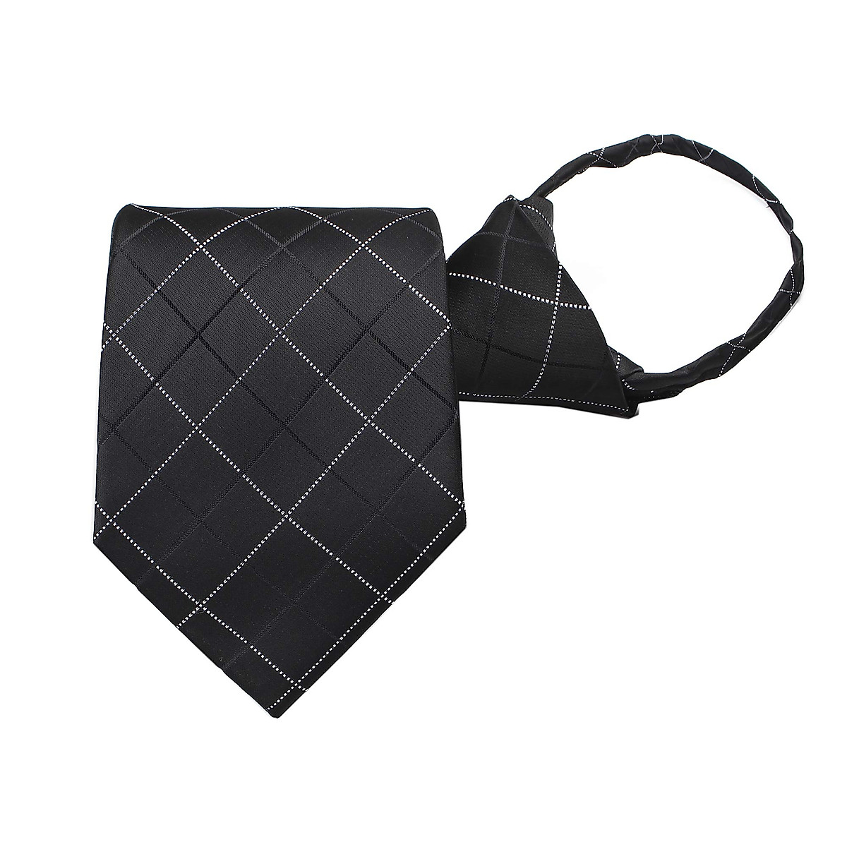 Secdtie Men's Black White Check Clip on Tie Easily Zipper Silk Repp Neck Wear Giving for Bf
