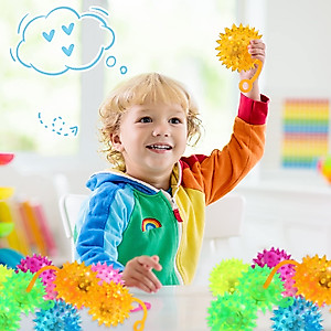 Sotiff 18 Pcs Light up Ball Spiky LED Bouncy Ball Flashing Squeaky Ball Multicolor Puffer Balls Stress Relief Balls Rubber Sensory Toy Carnival Prizes Bulk Party Favors for Teens, Adults, Children