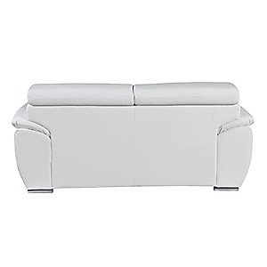Blackjack Furniture 4571 Veal Collection 2 Piece Genuine Leather Sofa Set for Living Room, Modern Couch and Loveseat with Lumbar Support and Large Adjustable Headrests, 2+3 Seater, White