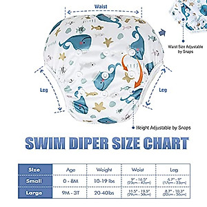 Leekalos One Size Adjustable Reusable Swim Diaper Boys & Girls, Swim Diapers for Baby Shower Gifts & Swimming Lessons, Pack of 3 (Jade, Aqua, Gold, Large)