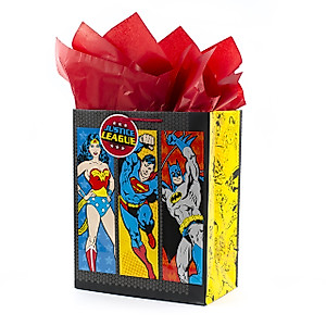Hallmark 13" Large Justice League Gift Bag with Tissue Paper (Wonder Woman, Superman, Batman, Flash, Aquaman, Cyborg)