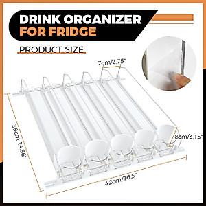 Hmdivor 5 Rows Drink Organizer for Fridge, 15'' Soda Can Dispenser for Fridge with Pusher Glide, Width Adjustable Fridge Can Organization Hold Up to 25 Cans (White)
