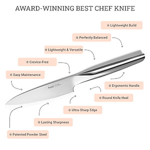 Hast Edition 5-Inch Utility Knife, Ultra-Sharp Professional Small Kitchen Knife, Patented Powder Steel, Lightweight, Comfortable Ergonomic & Award-Winning Design,Premium Small Knife (Glossy Stainless)