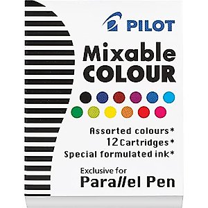 PILOT Parallel Mixable Color Ink Refills for Calligraphy Pens, 12 Colors, 12-Pack (77312)