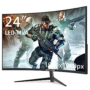 DUODUOGO 24 Inch Curved Computer Monitor 75Hz 2800R Curvature Full HD 1920x1080 LED Screen Monitor for Business, HDMI, VGA, 5ms Response Time