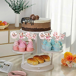 Gyufise 36Pcs Baby Shower Bear Cupcake Toppers Moon Baby Bear Baby Shower Cake Topper Decorations Jungle Animal Theme Baby Shower Birthday Party Cake Supplies Pink
