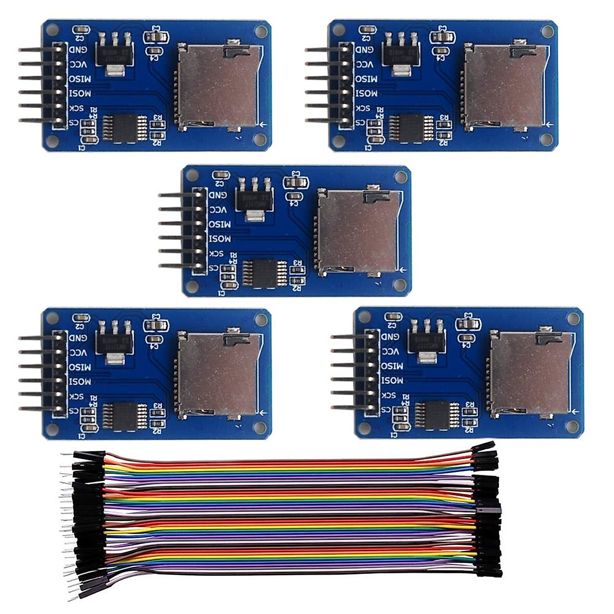 Geekstory 5 PCS Micro SD Card Module Mini TF Card Adapter with Memory Storage Breakout Board SPI Interface Driver + 40 PCS Female to Male Dupont Cable Line for Arduino Raspberry Pi