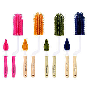 PETINUBE Baby Bottle Cleaning Brush Soft Brush Baby Bottle Cleaner Silicone Brush for Bottles and Cups for All Bottle Types(Navy, Swivel Handle Set)