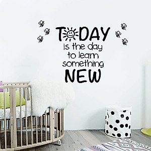 ANFRJJI Love Learning, Start Now Inspirational Words Wall Decal - Little Bee and Sun Smile PVC Removable Wall Sticker for Student and Kids Room Decor -Effect 26"x37"inch (black-JWH255-Today)