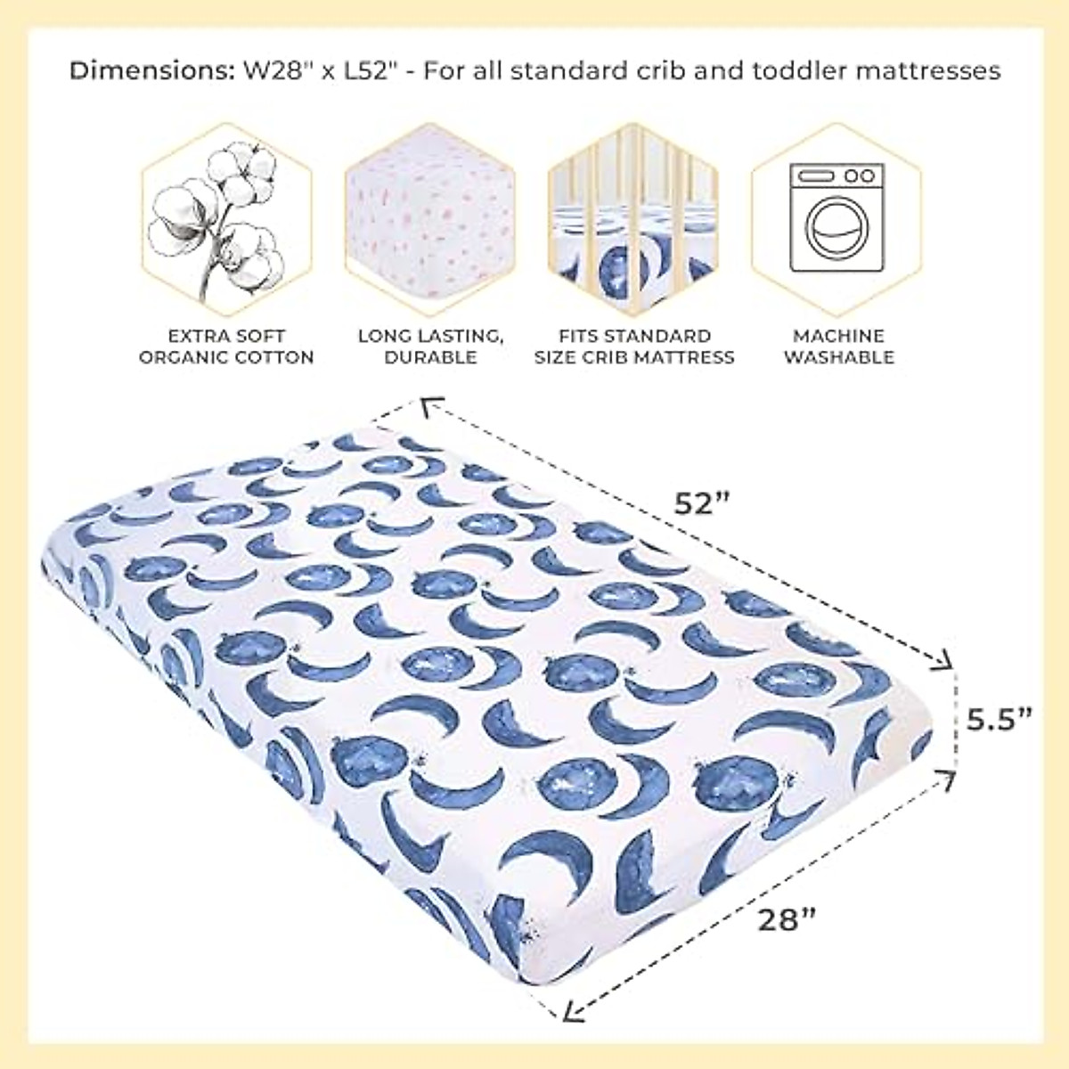 Burt's Bees Baby Essential Organic Cotton Fitted Crib Sheet, Breathable for Boy Girl Standard Crib & Toddler Mattresses