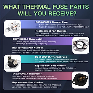 【UPGRADED】Dryer Heating Element for Samsung dv42h5000ew/a3 dv45h7000ew/a2 dv48h7400ew/a2 DC47-00019A Dryer Heating Element DC47-00018A Thermostat DC47-00016A DC32-00007A DC96-00887A Thermal fuse